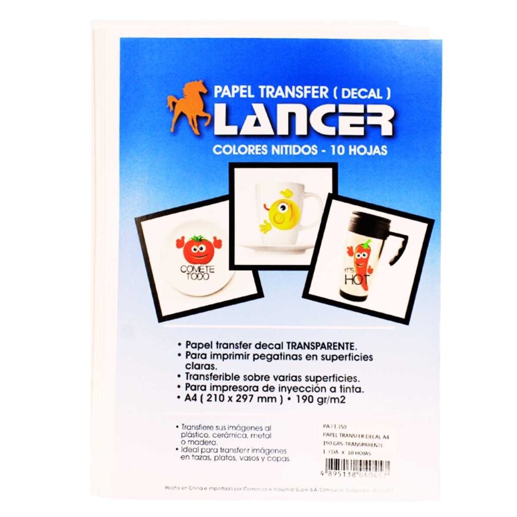 PAPEL DECAL TRANSFERIBLE A4-BLANCA 190 GMS PA.FT.350 0100018150 – Tia Tula